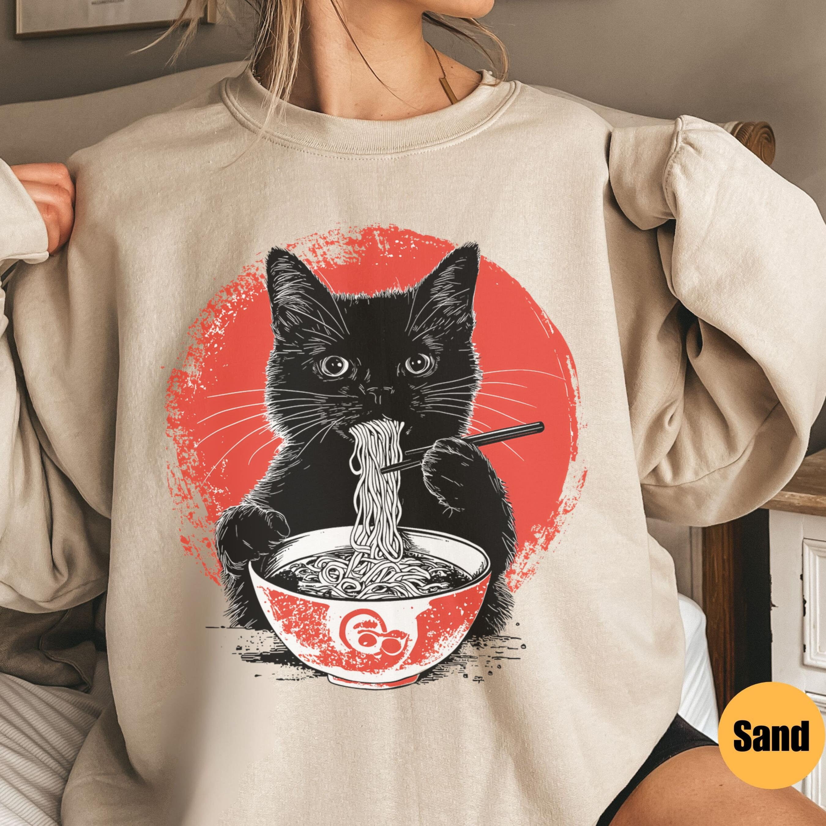 Black Cat T-Shirt, Cat Lover Gift, Ramen Kawaii T-Shirt, Alt Clothing ...