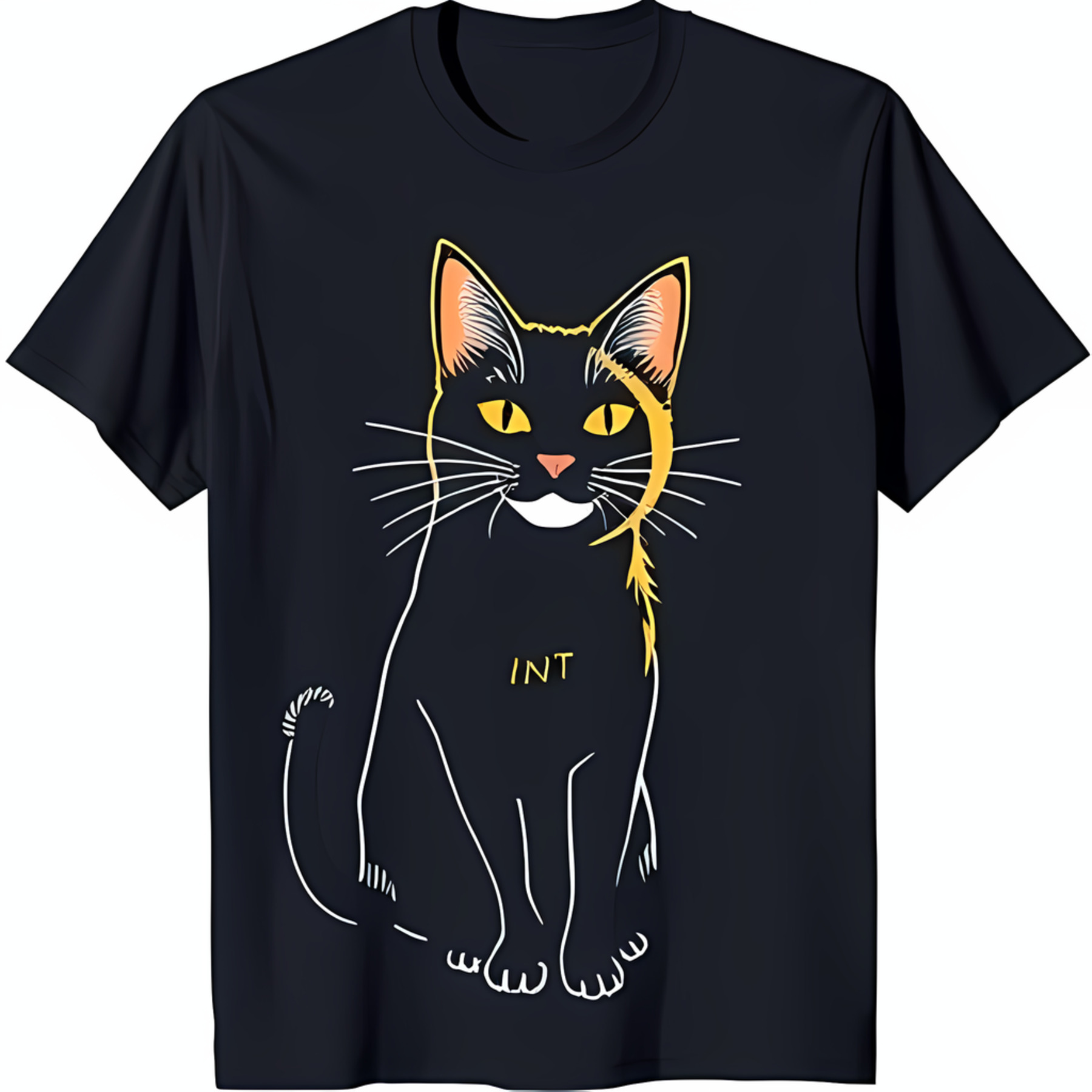 Black Cat T-Shirt with White Outline & 'INT' in Yellow - Walmart.com