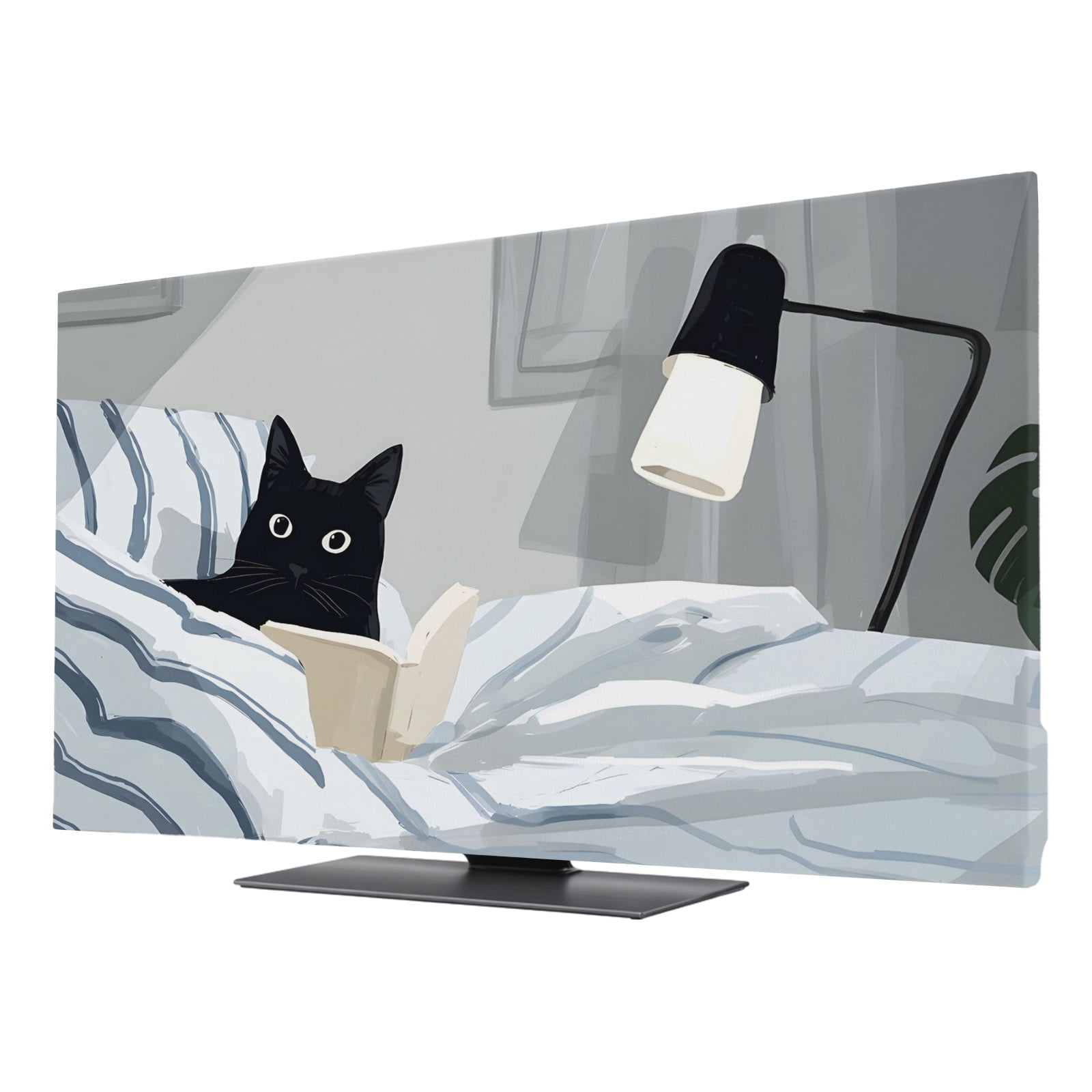 Black Cat TV Cover for 65 Inch Screen, Stretch Fabric Dustproof TV ...