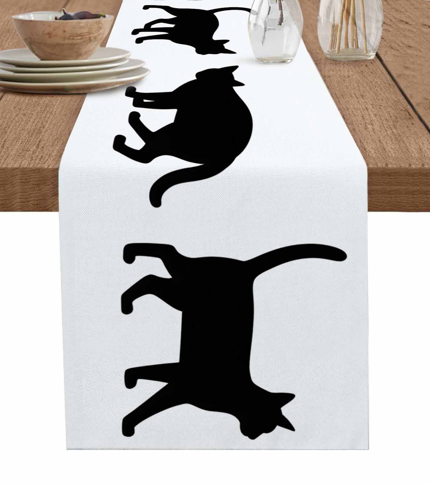 Black Cat Table Runner 72 Inches, Modern Cartoon Animals Minimalist Bed ...