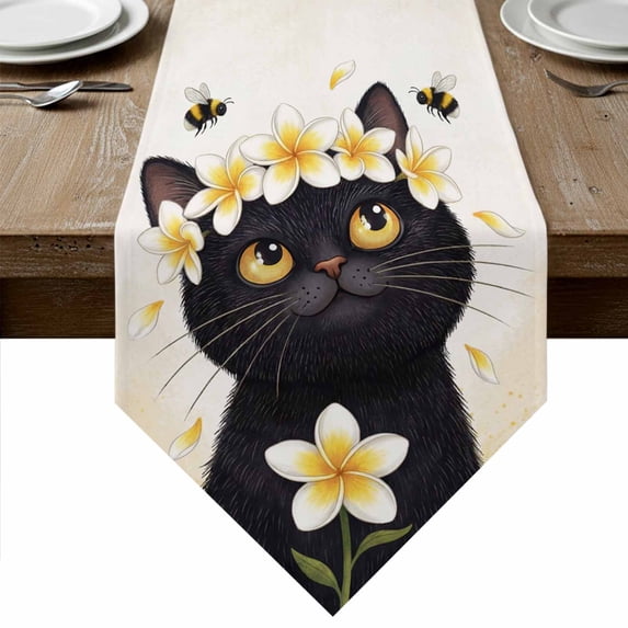 Black Cat Table Runner Linen Burlap Table Runner 72 Inches Long Cute ...
