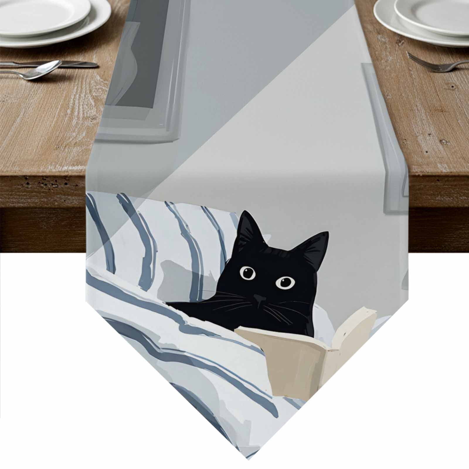 Black Cat Table Runner Linen Burlap Table Runner 72 Inches Long Cute ...