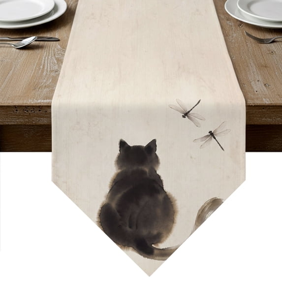 Black Cat Table Runner Linen Burlap Table Runner 72 Inches Long Modern ...