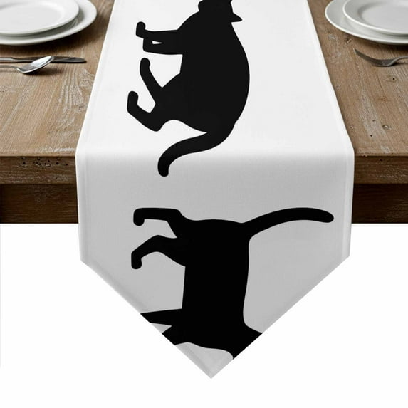 Black Cat Table Runner Linen Burlap Table Runner 72 Inches Long Modern ...