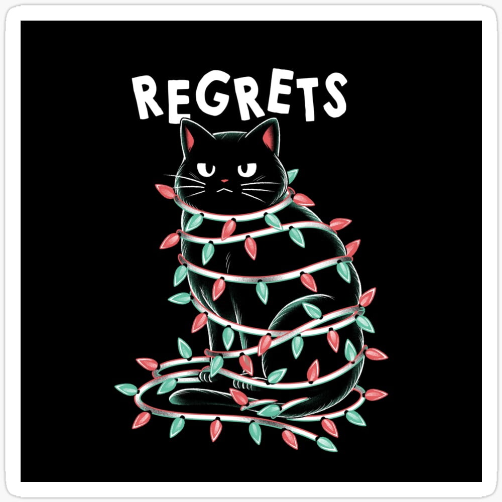 Black Cat Tangled Up On Christmas Lights Sticker Phone Decal Water Bottle Stickers Car Decals ...