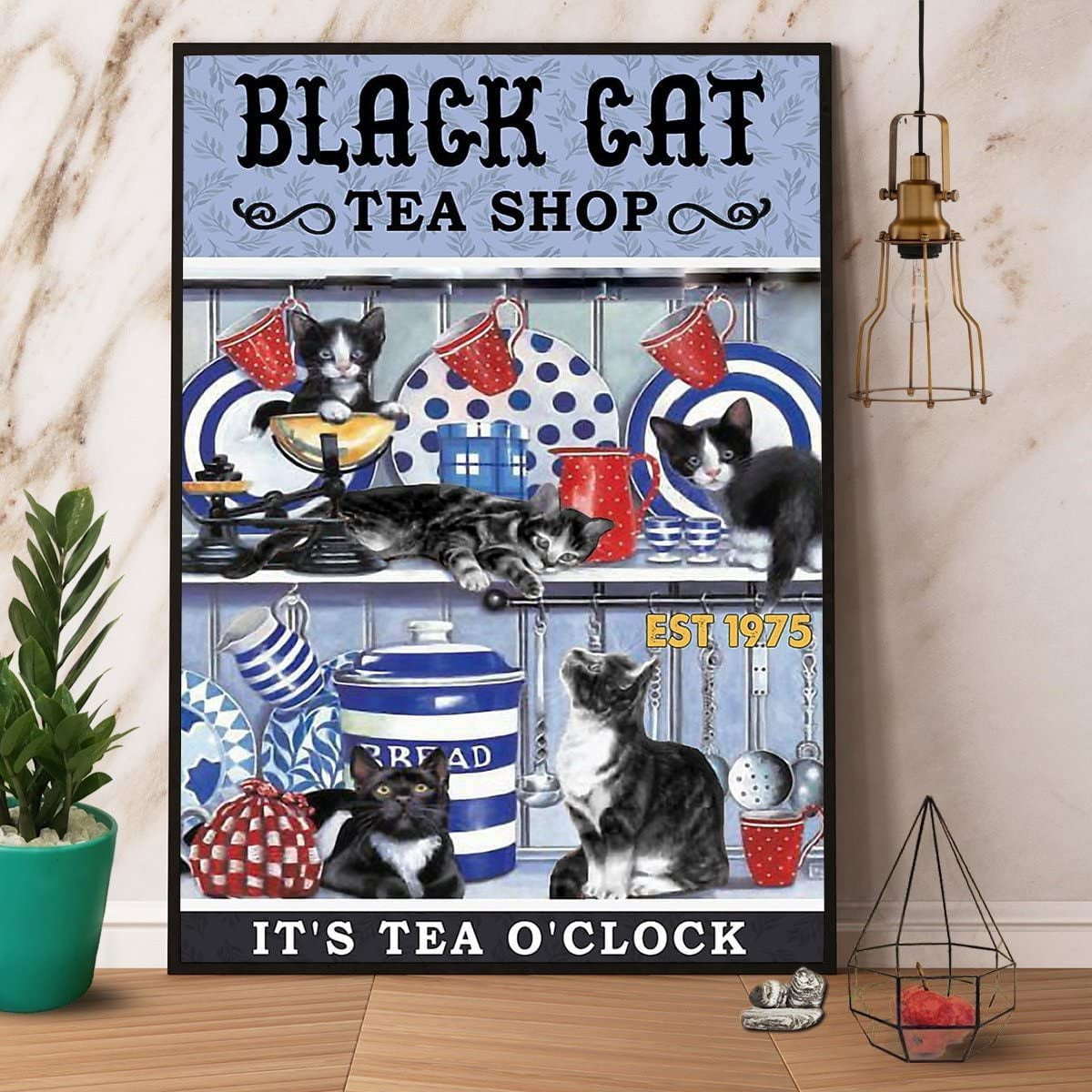 Black Cat Tea Shop Retro Metal Tin Signs Vintage Aluminum Sign for Home Room Metal Decor 8x12 ...