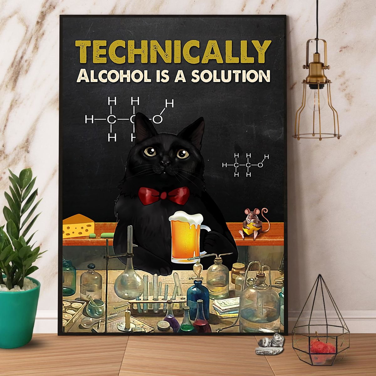Black Cat Technically Alcohol Is A Solution Poster No Frame Matte Wall ...