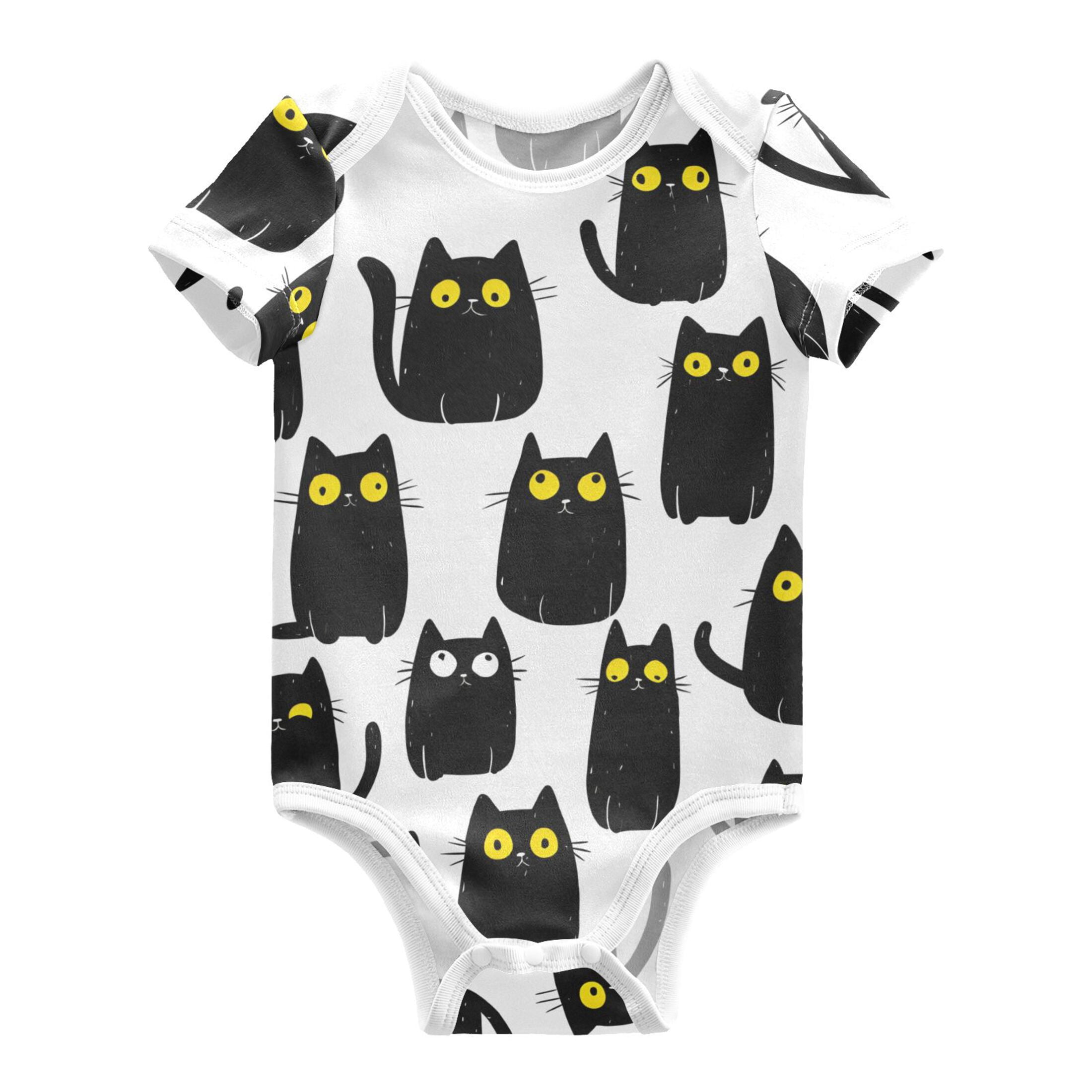Black Cat Texture Baby Bodysuits 100% Cotton Short Sleeve for 0-24 ...