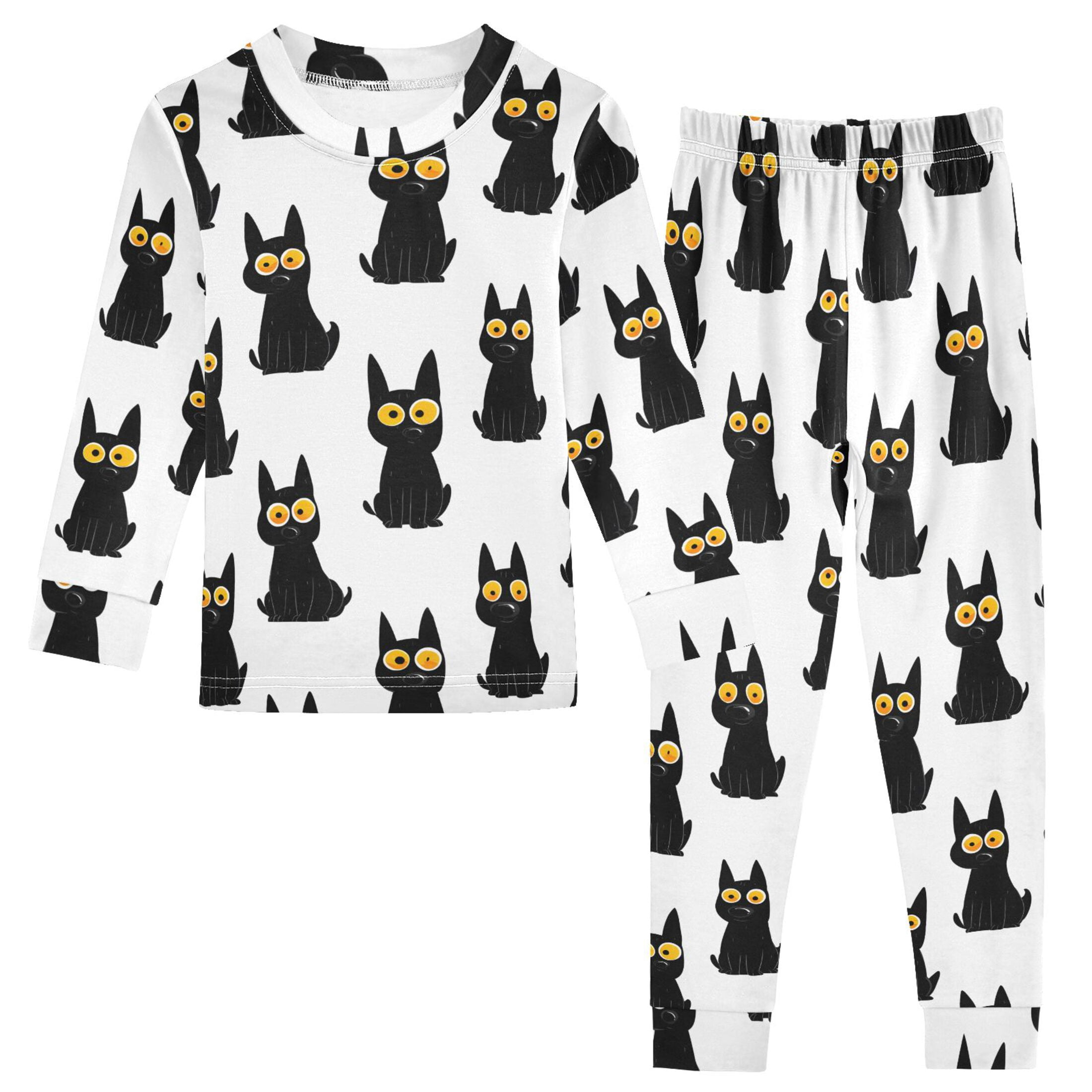 Black Cat Texture Design Cotton Pajamas 2 Piece Set Sleepwear Soft and ...