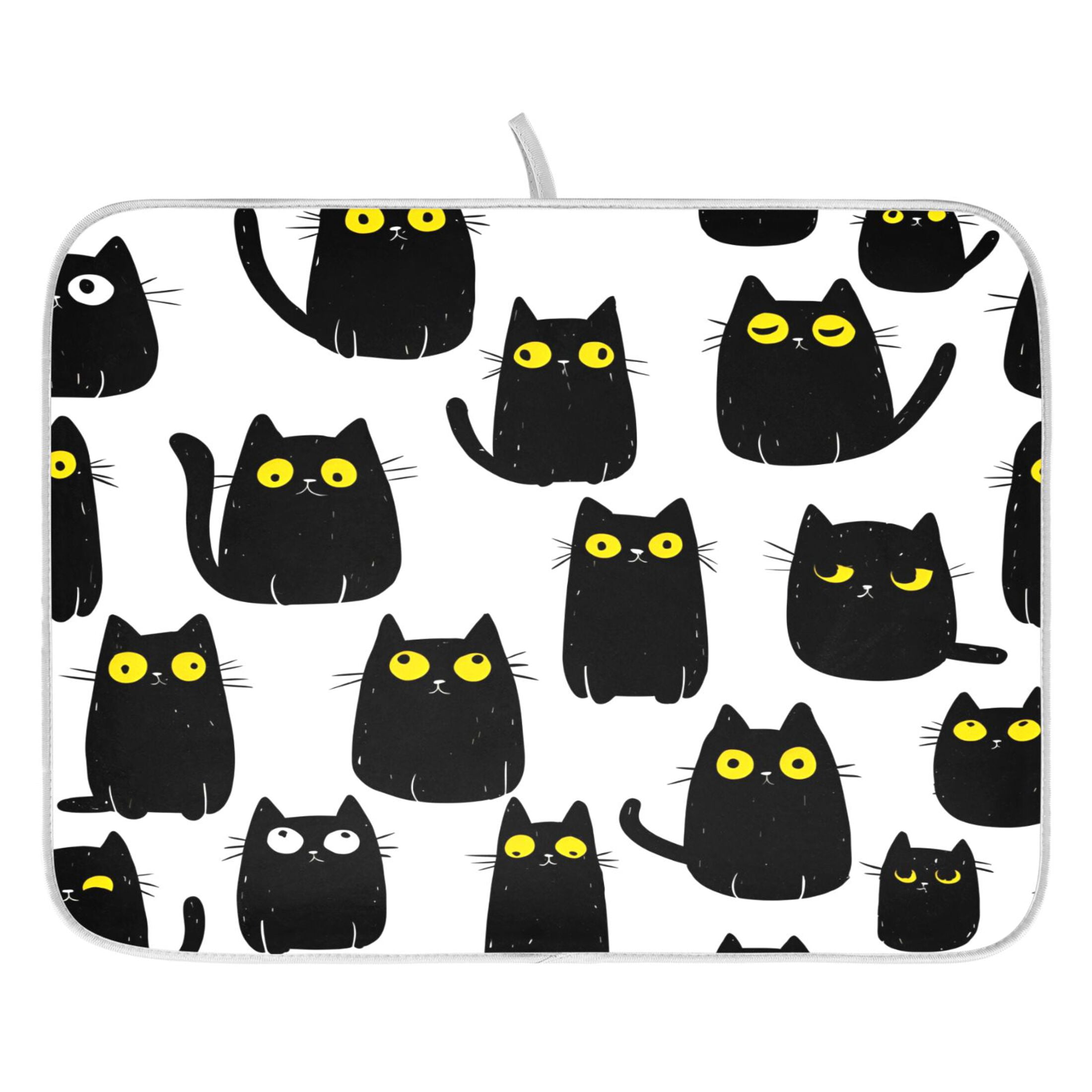 Black Cat Texture Drying Dish Mat Quick Drying Absorbent Soft Durable ...