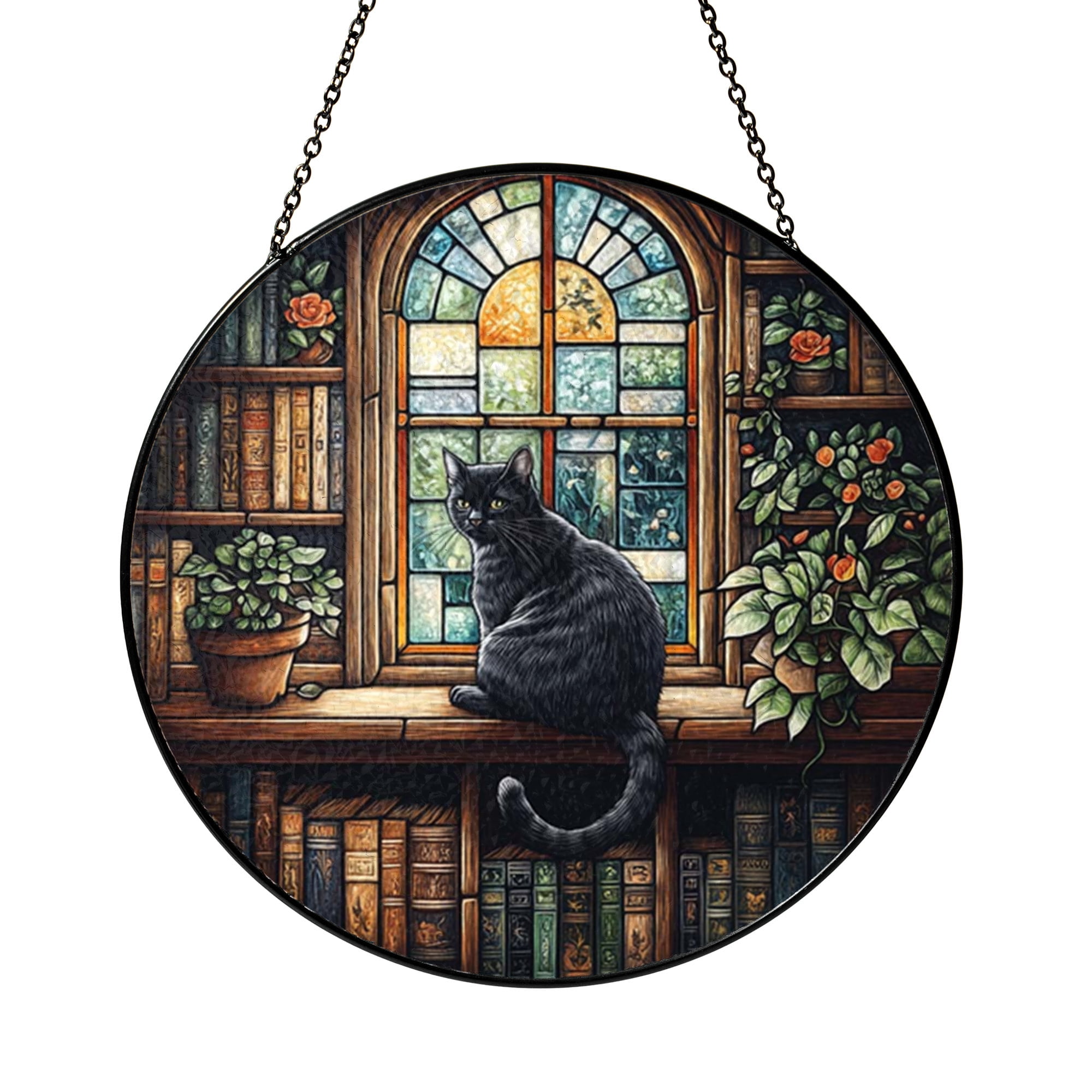 Black Cat Themed Stained Glass Style Suncatcher for Window Decor ...