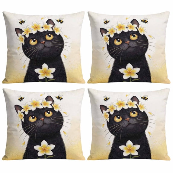 Black Cat Throw Pillow Covers 16 x 16 Inch Pillow Covers Set of 4 ...