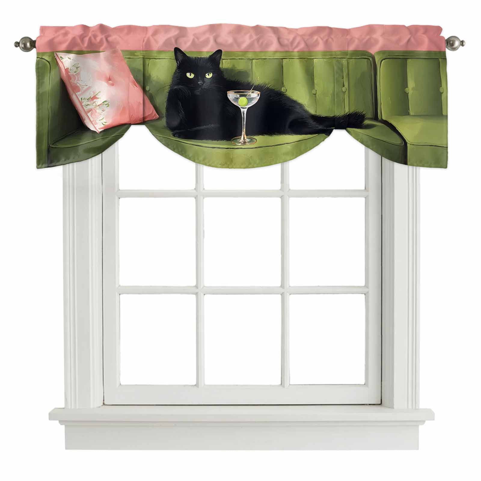Black Cat Tie Up Valance Curtains Boho Chic Lack Animal Cocktail Party ...