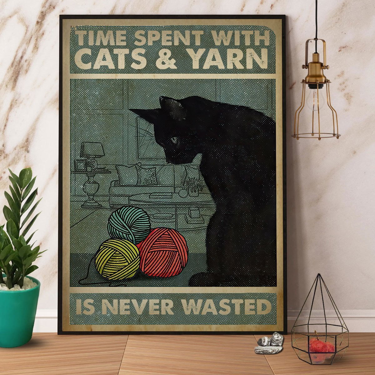Black Cat Time Spent With Cats And Yarn Is Never Wasted Satin Poster ...