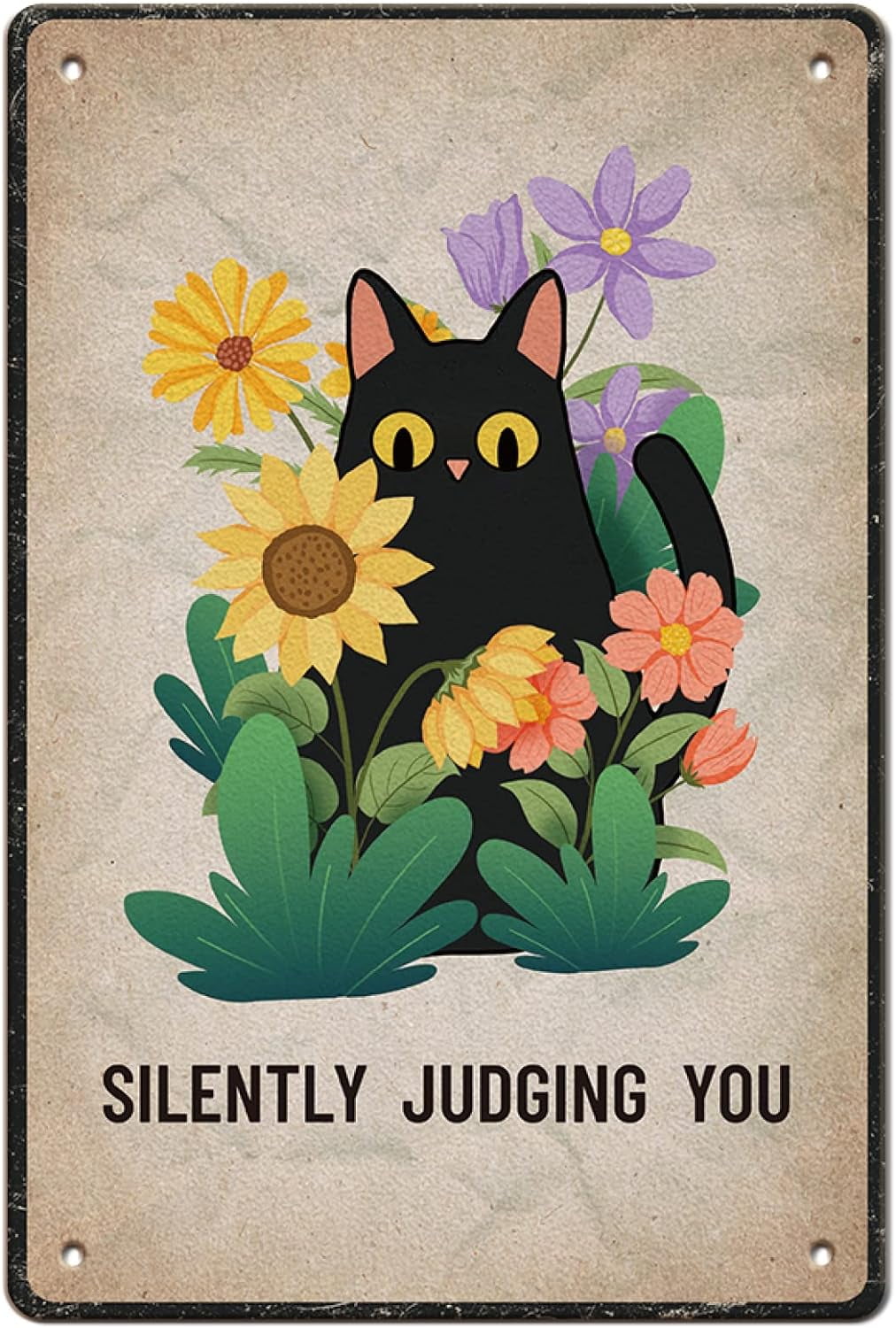 Black Cat Tin Sign "Silently Judging You" Vintage Metal Tin Sign Plaque ...
