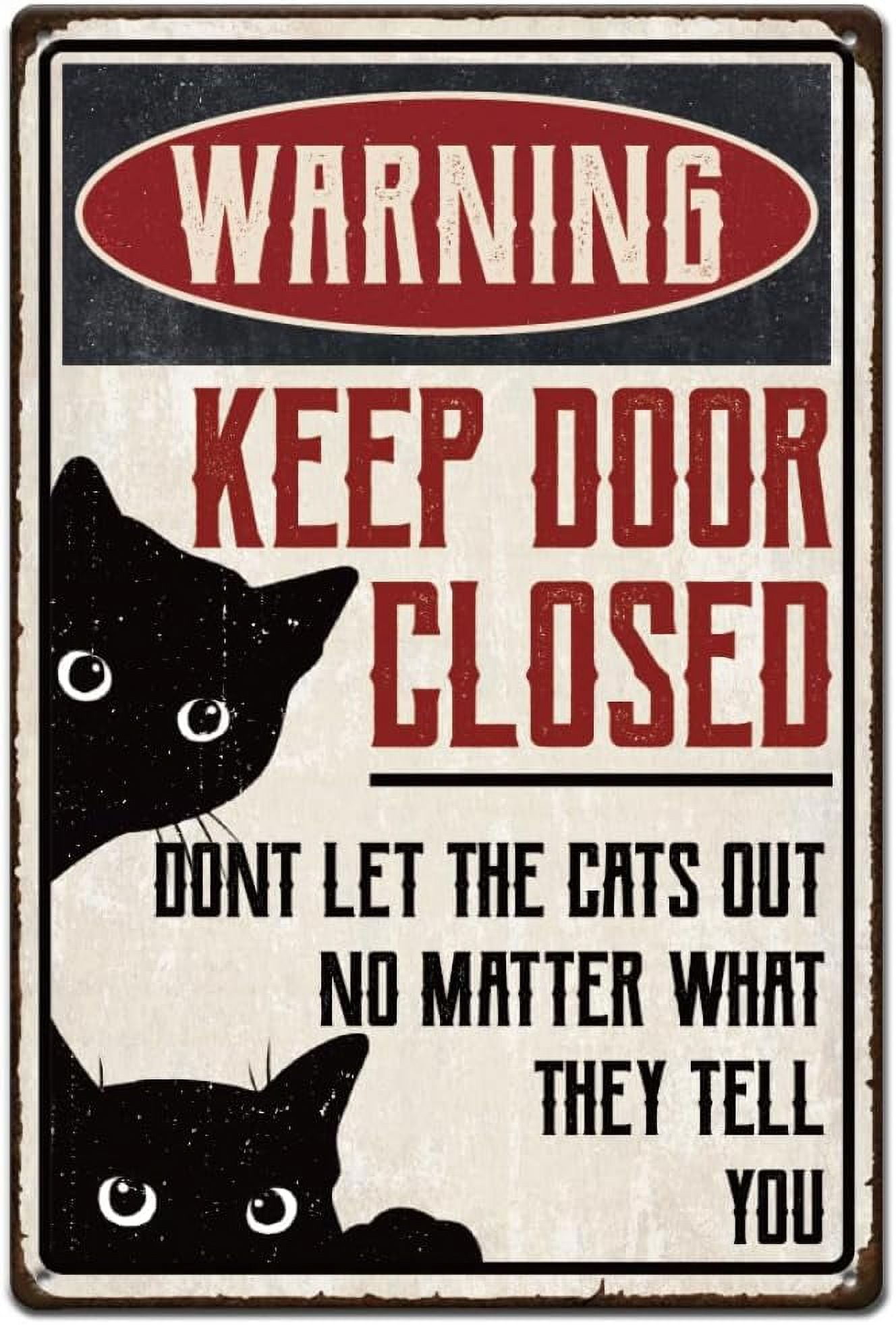 Black Cat Tin Signs Warning Funny Metal Sign Wall Decor Keep Door ...