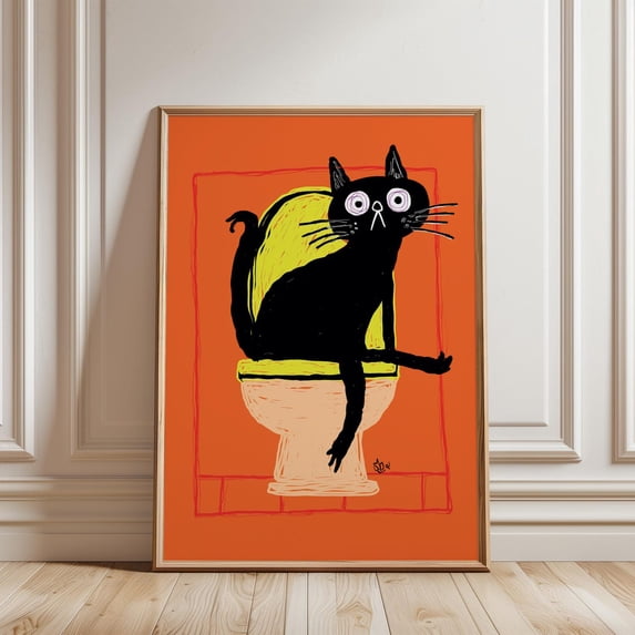 Black Cat Toilet Naive Illustration Art, Stretched Canvas - Walmart.com