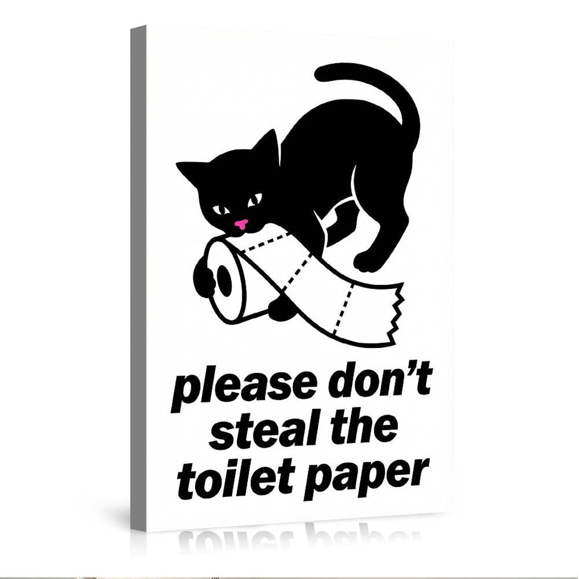 Black Cat Toilet Paper Warning Playful Bathroom Modern For Home Canvas ...
