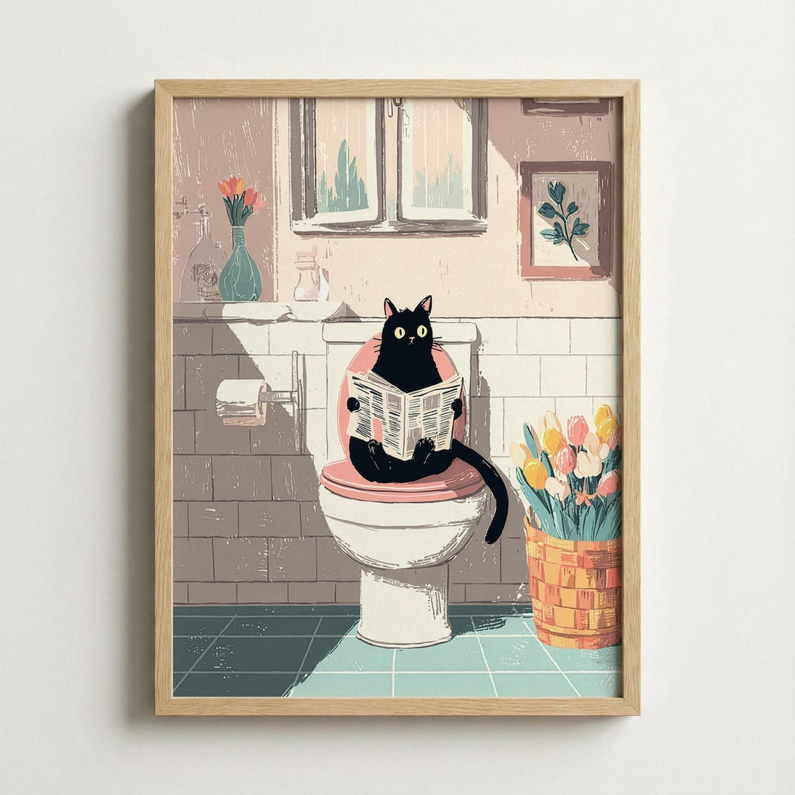 Black Cat Toilet Wall Art Newspaper Bathroom Home Decor - Walmart.com