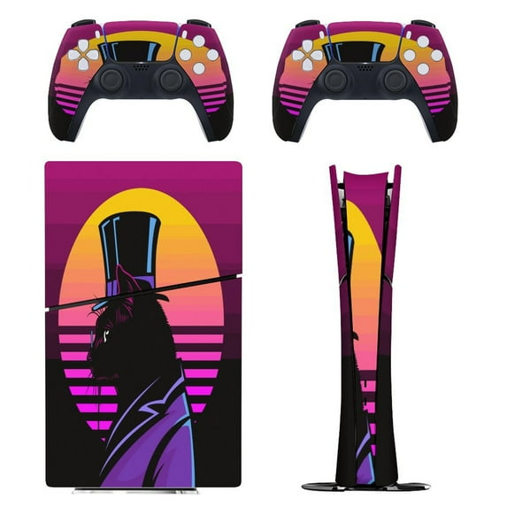 Black Cat, Top Hat, Sunset, Side Face PS5/PS5 Slim Digital Disc Skin ...