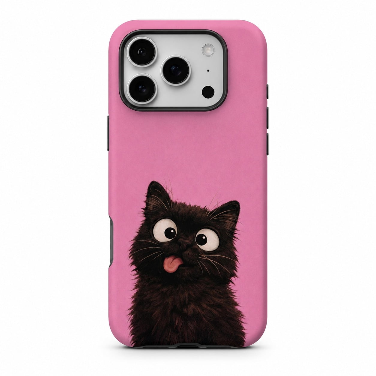 Black Cat Tough Phone Case, Minimal Goofy Kitty Pink Animal Cover for ...
