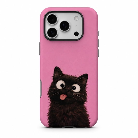 Black Cat Tough Phone Case, Minimal Goofy Kitty Pink Animal Cover for ...