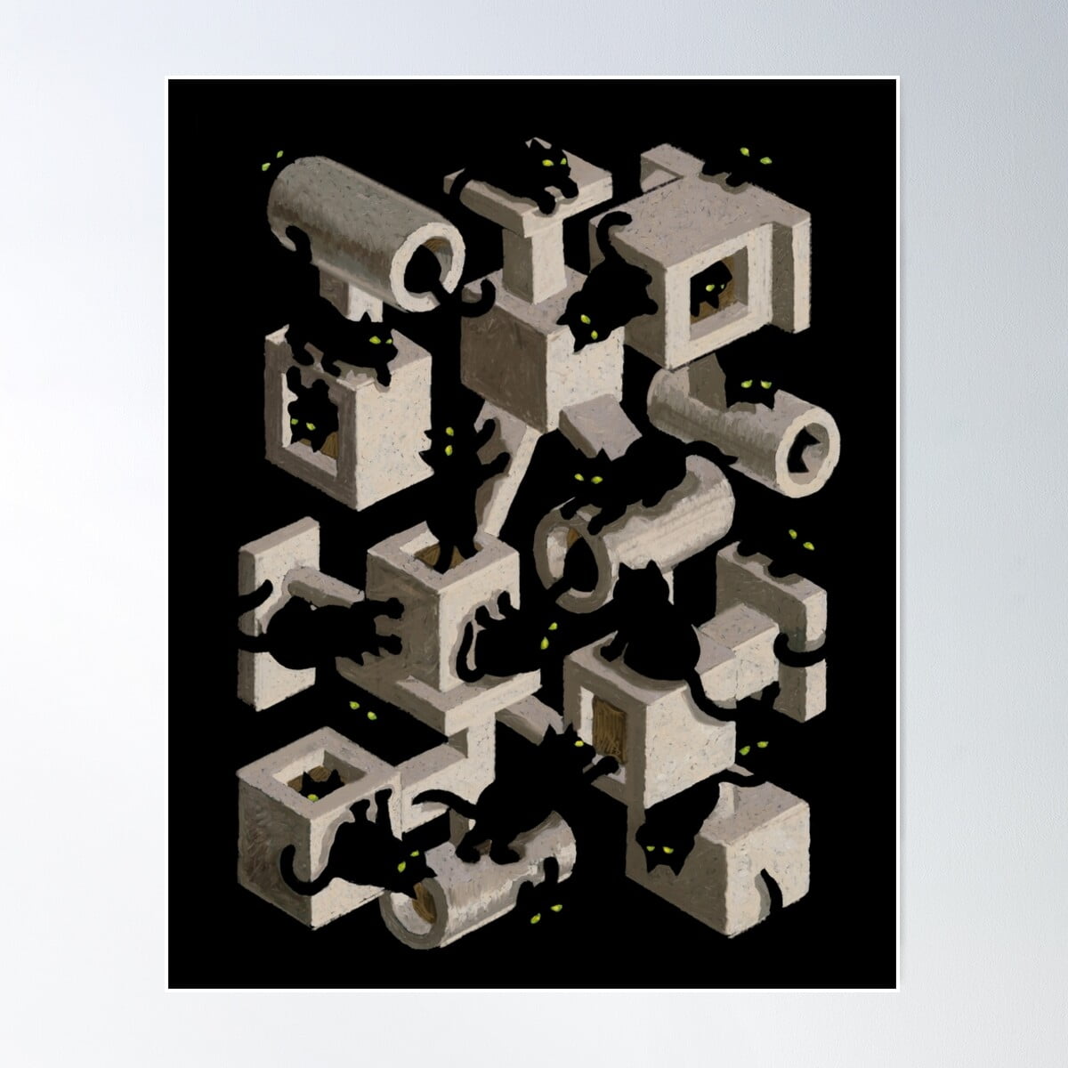 Black Cat Tree Optical Illusion Poster Wall Art, Modern Wall Decor For ...