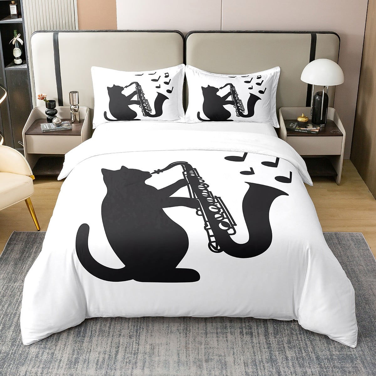 Black Cat Twin Comforter Cover,Saxophone Music theme Bedding Set ...