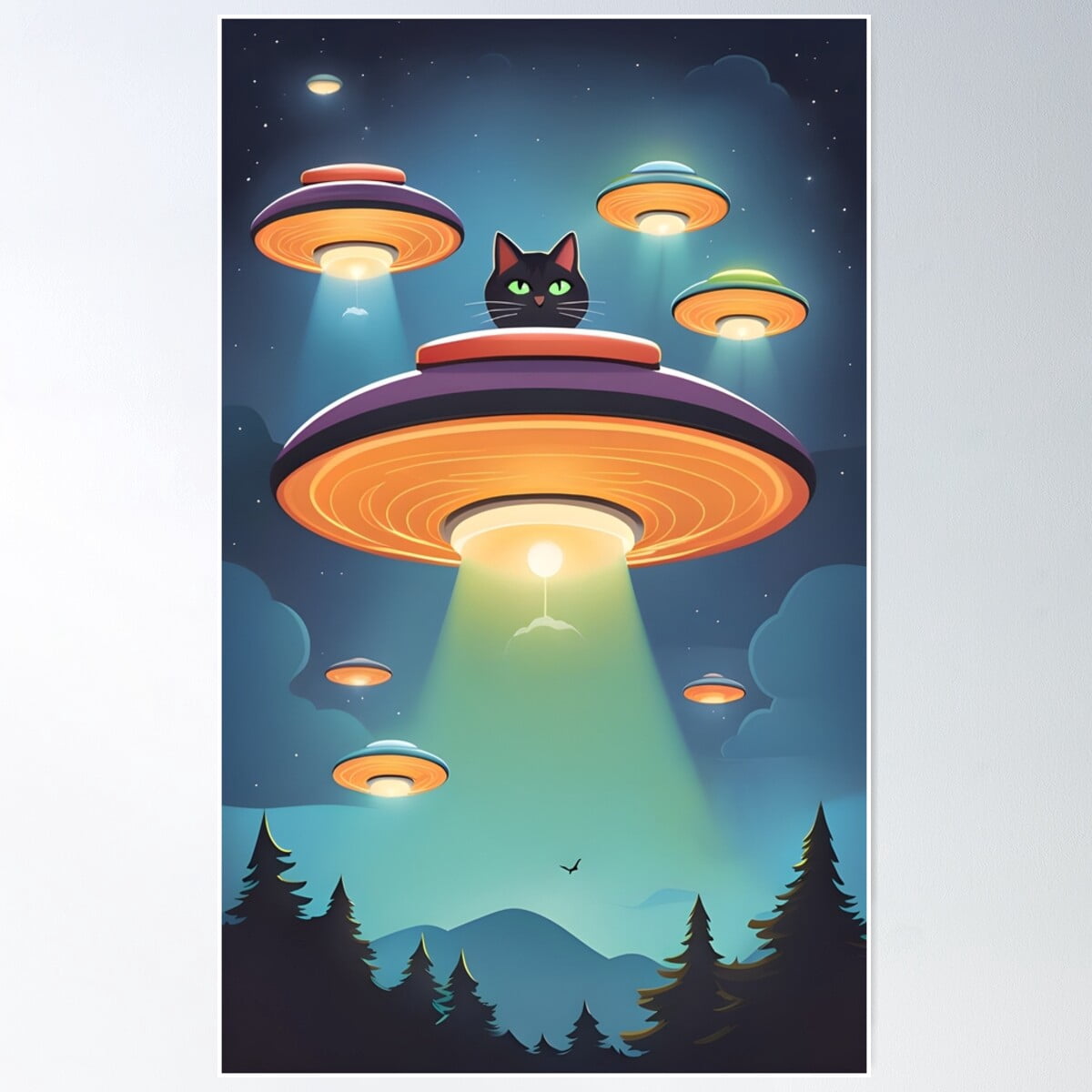 Black Cat Ufo Poster Wall Art, Modern Wall Decor For Living Room ...
