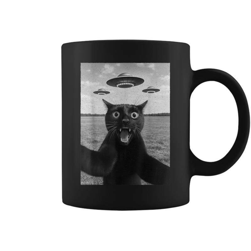 Black Cat Ufo Selfie Retro Alien Coffee Mugs - Walmart.com