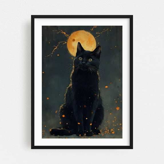 Black Cat Under Full Moon - Digital Art Cat Moon Halloween Mystical ...