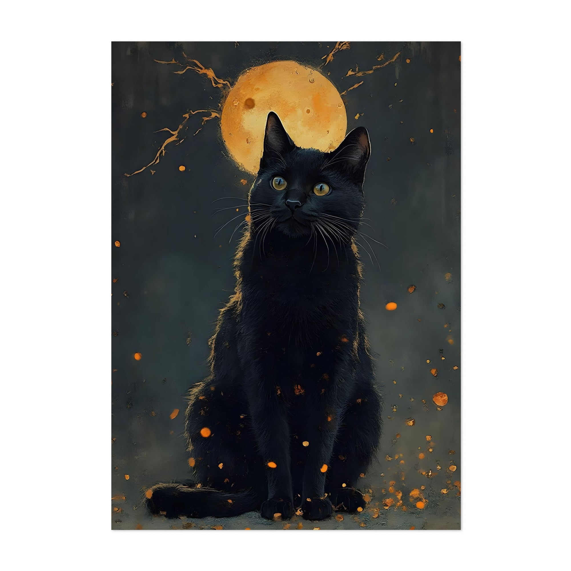 Black Cat Under Full Moon - Digital Art Cat Moon Halloween Mystical ...