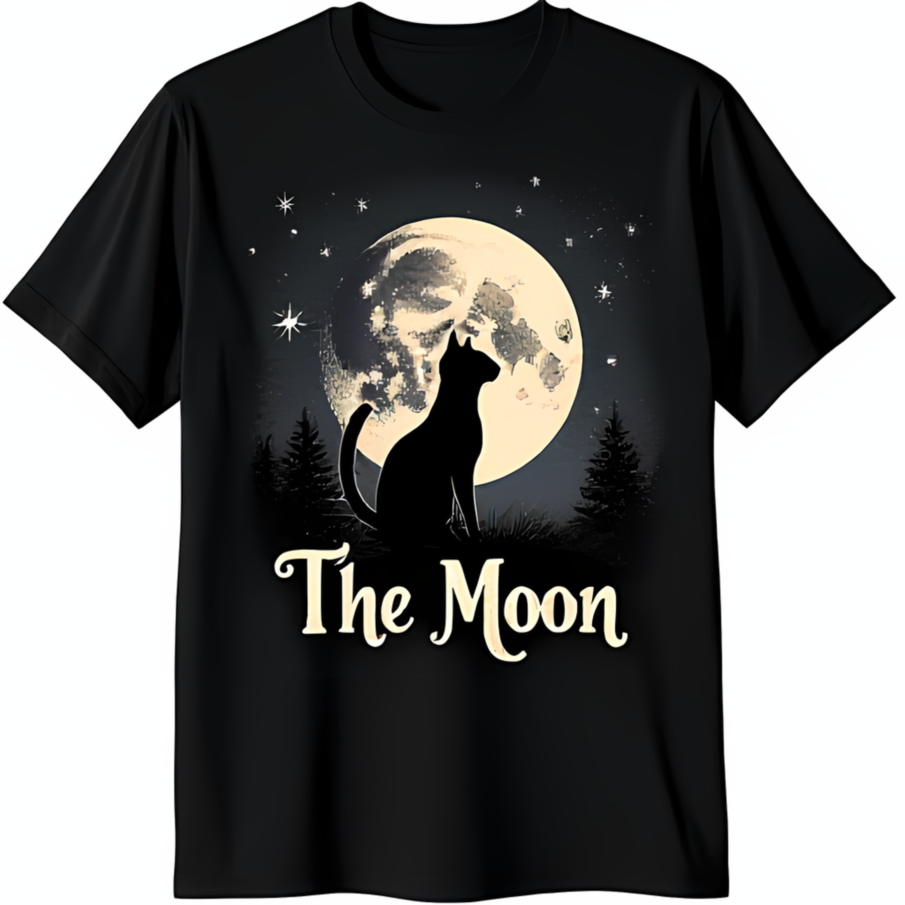 Black Cat Under Full Moon Graphic T-Shirt Design for Cat Lovers ...