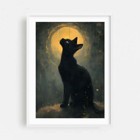 Black Cat Under Moonlight - Digital Art Cat Silhouette Moon Gothic ...