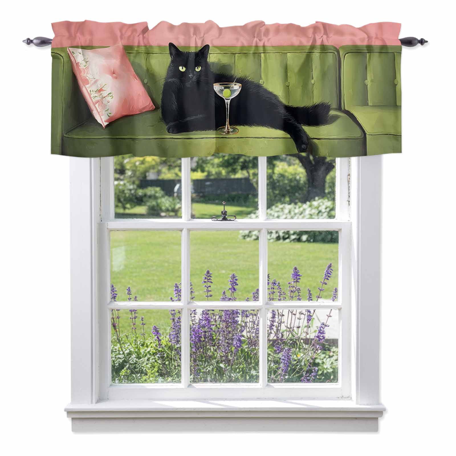 Black Cat Valances for Windows, Boho Chic Lack Animal Cocktail Party ...