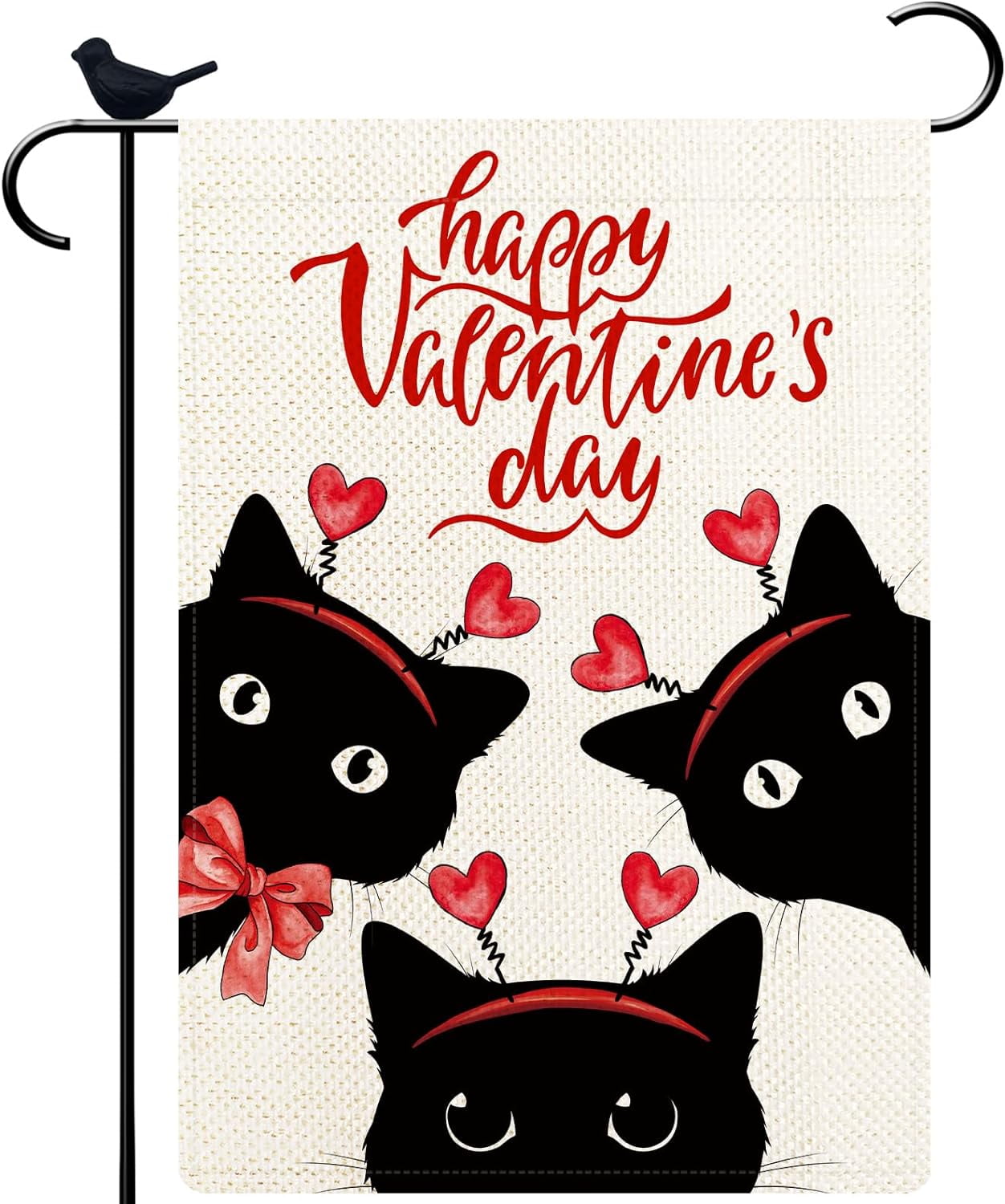 Black Cat Valentine's Day Flag for Outside Happy Valentine's Day Spring ...