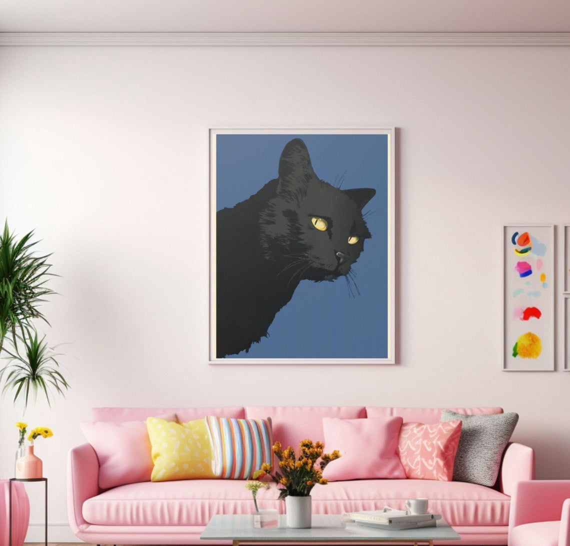 Black Cat Vintage Retro Art, Stretched Canvas - Walmart.com