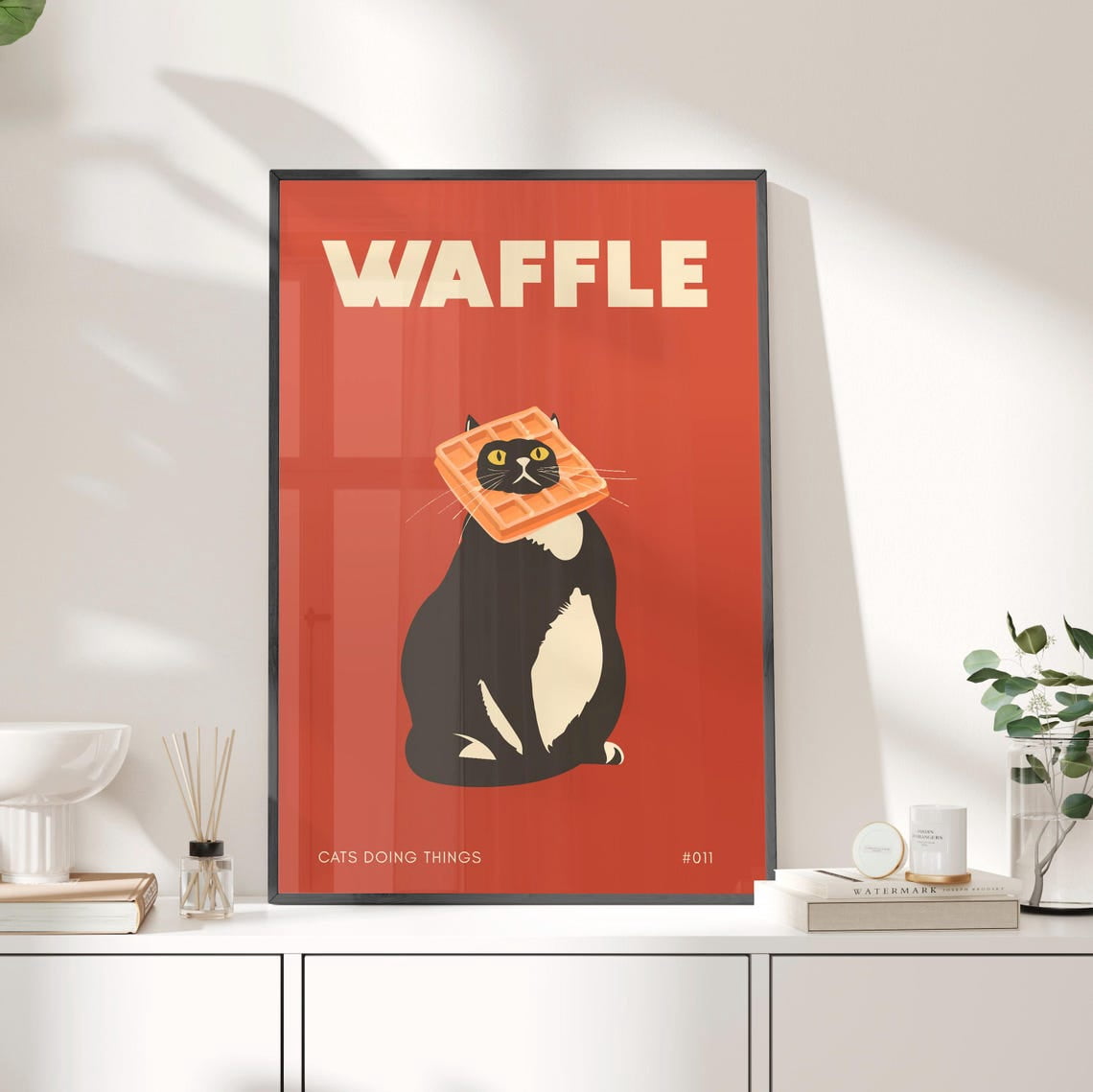 Black Cat Waffle Face Wall Art Retro Kitchen Decor, Unframed Paper ...