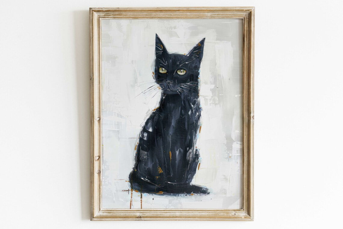 Black Cat Wall Art, Abstract Cat Print, Kitten Nursery Print, Vintage ...
