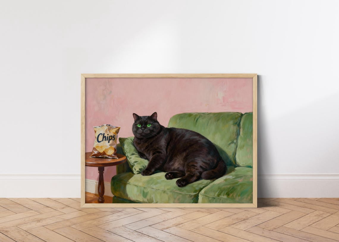 Black Cat Wall Art Couch With Chips, Unframed Poster - Walmart.com