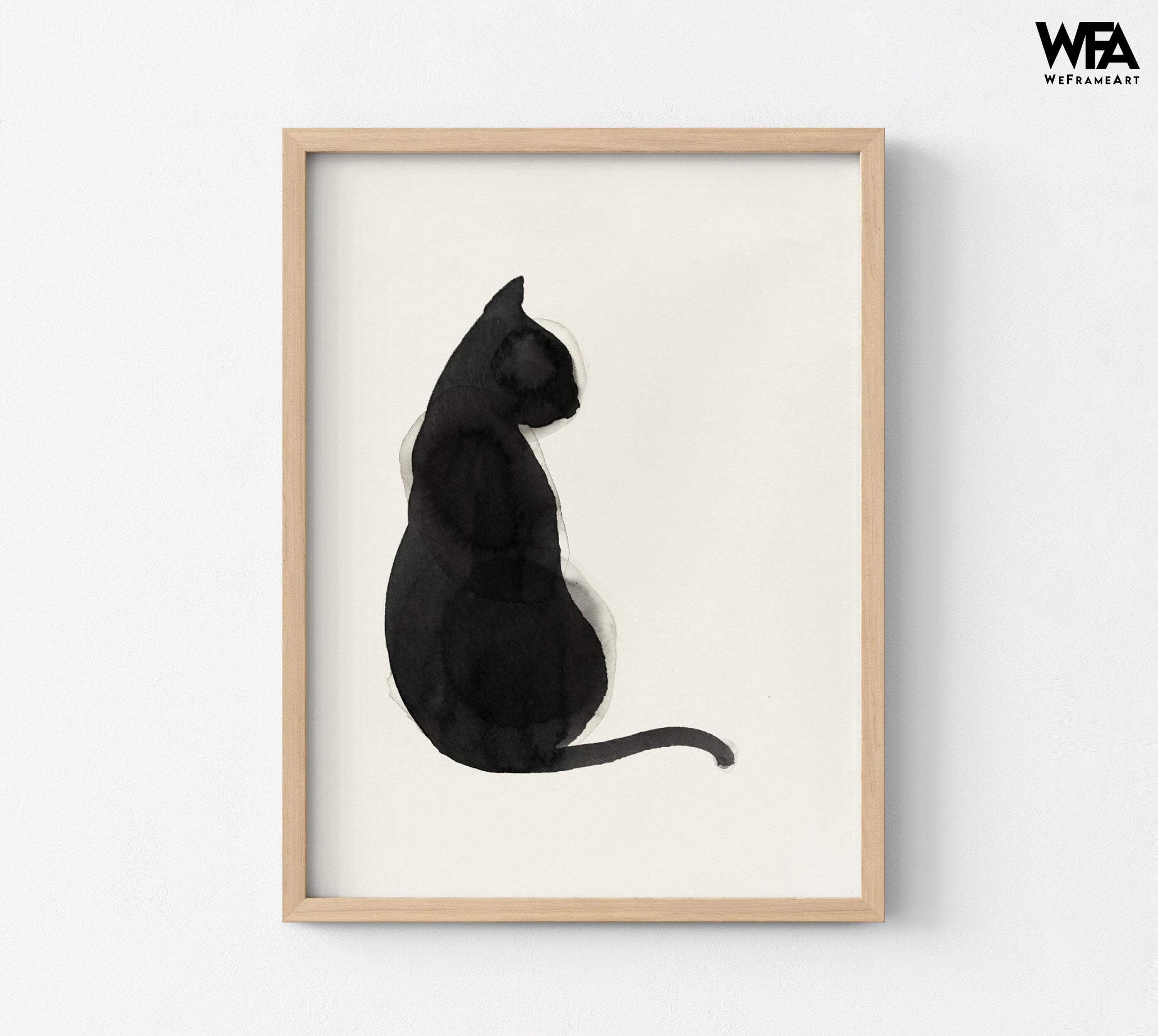 Black Cat Wall Art FRAMED Watercolor Print Minimalist Aesthetic Kitten ...
