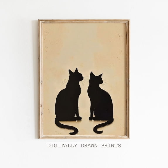 Black Cat Wall Art Fall Nursery Decor, Stretched Canvas Size 16x24 ...