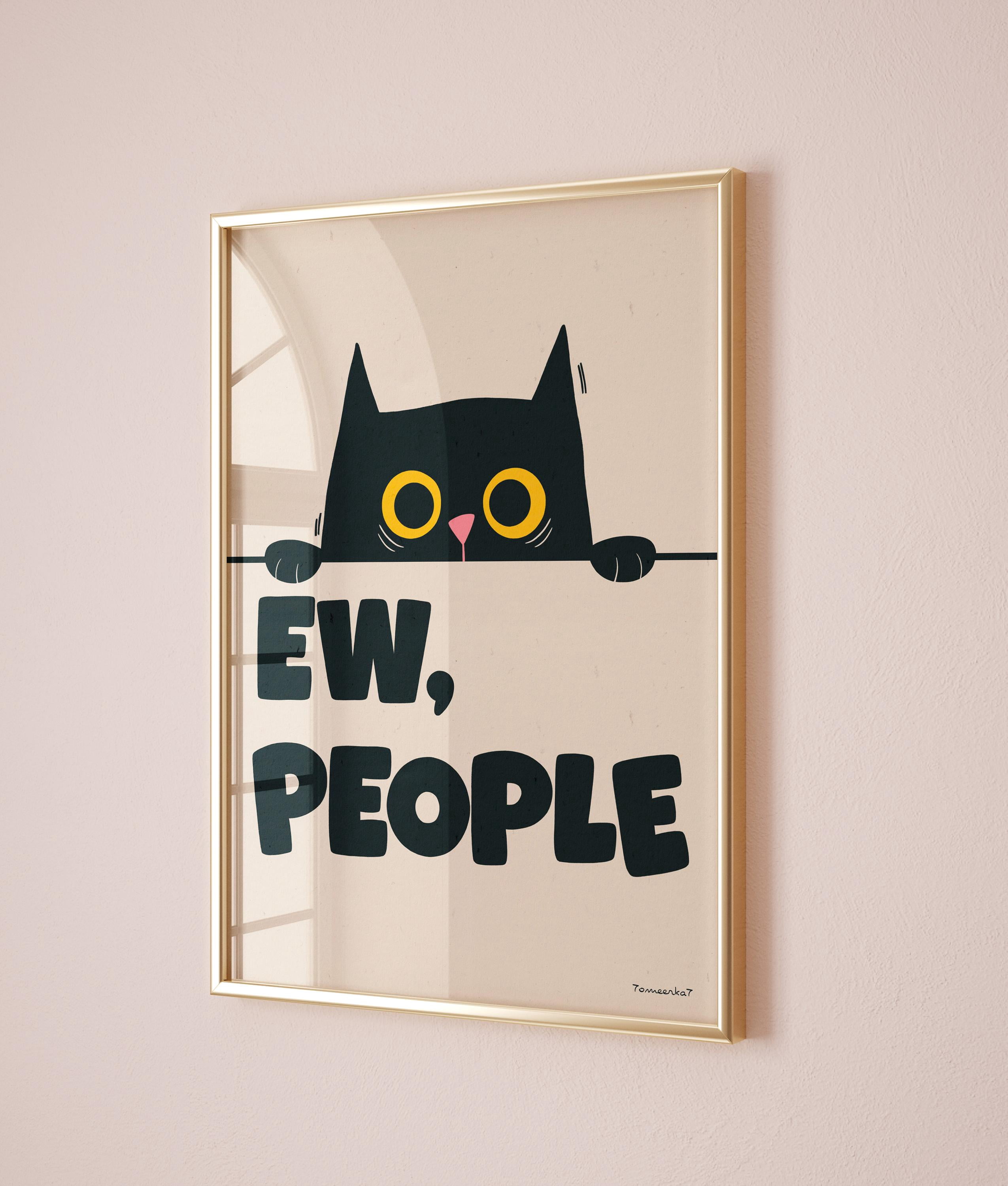 Black Cat Wall Art Print, Funny Cat Poster, Cute Kitten Wall Art, Cat ...