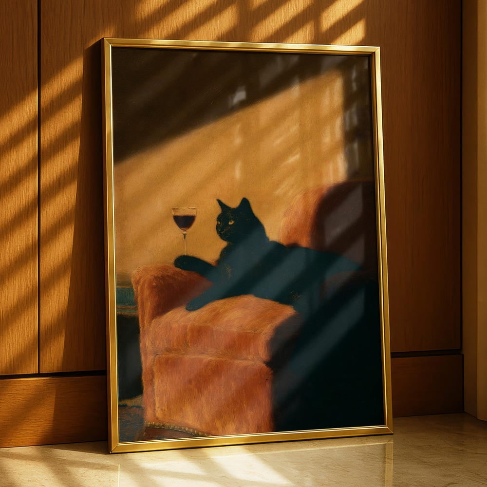 Black Cat Wall Art Print Moody Wine Painting, Quirky Animal Artwork ...