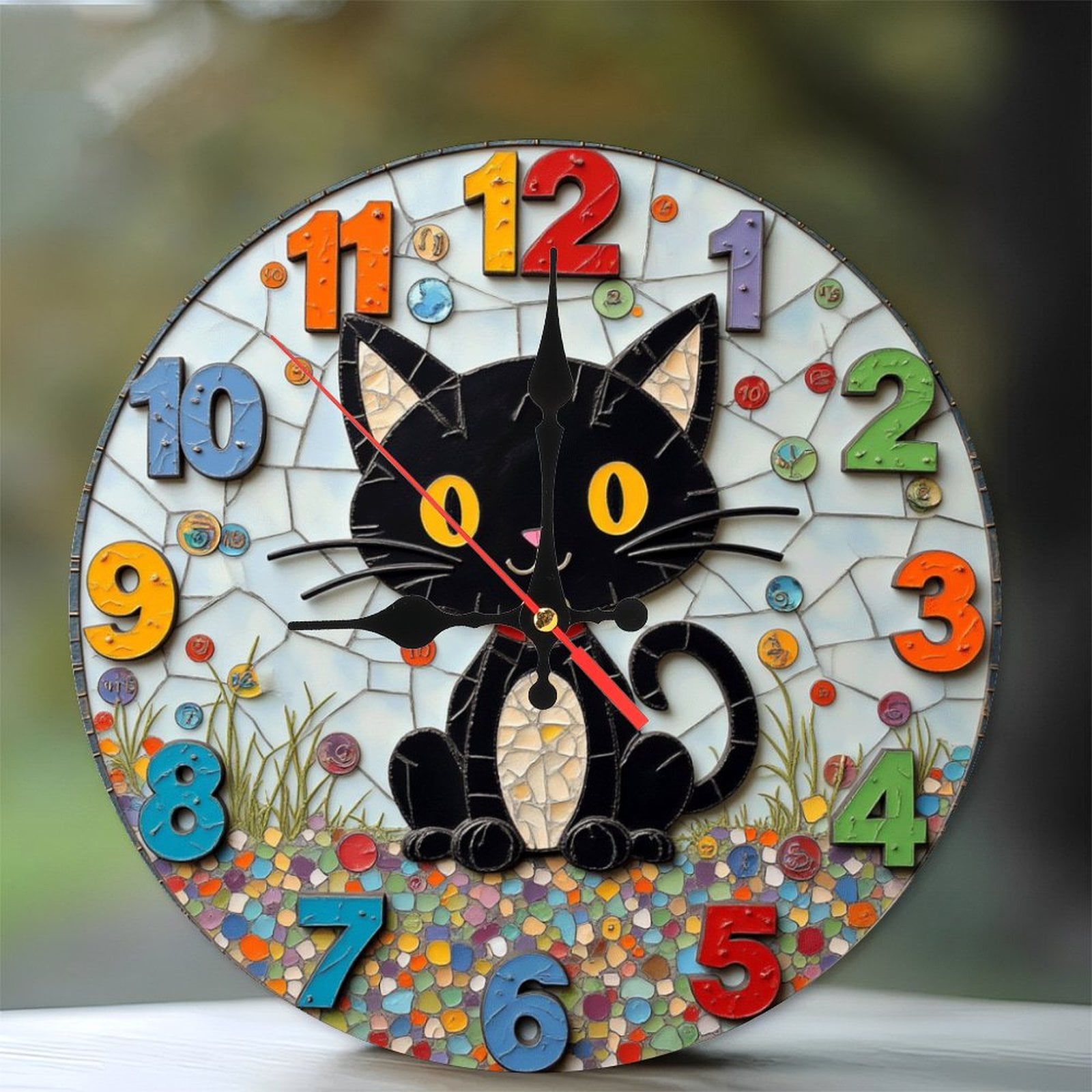 Black Cat Wall Clock Decorative Home Art 10-Inch Silent Wooden Wall Clock, Battery Operated (AA ...