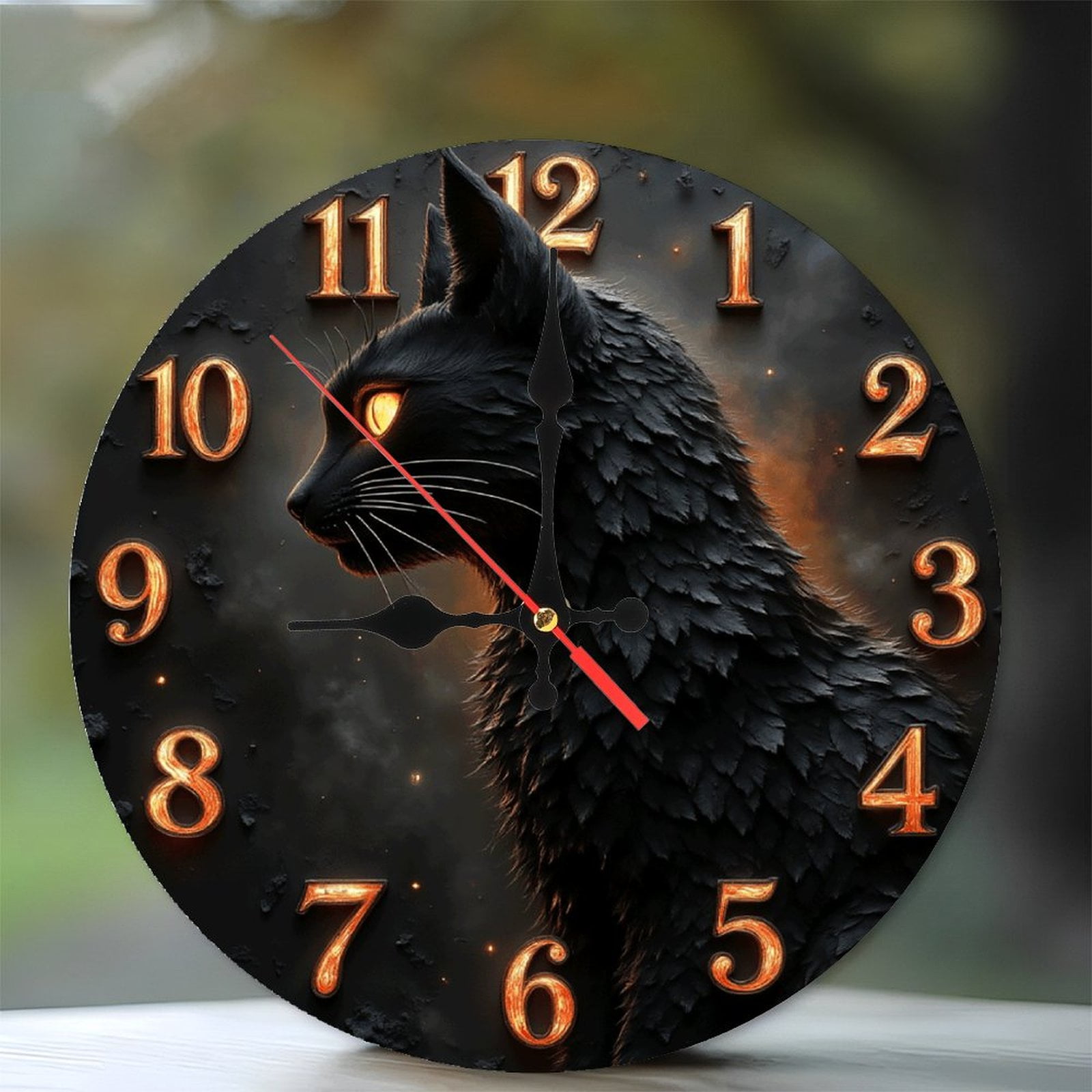Black Cat Wall Clock Home Decor Unique Design 10-Inch Silent Wooden Wall Clock, Battery Operated ...