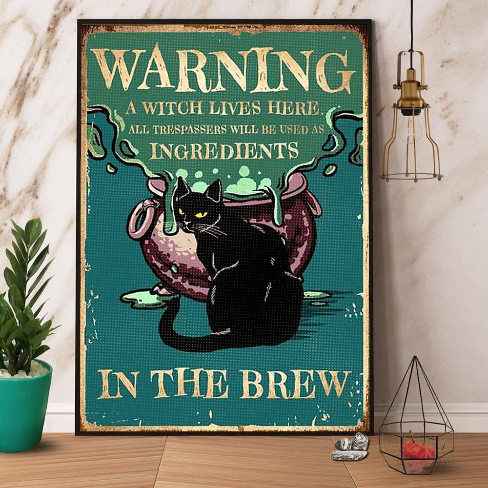 Black Cat Warning A Witch Lives Here In The Brew Paper Poster No Frame ...
