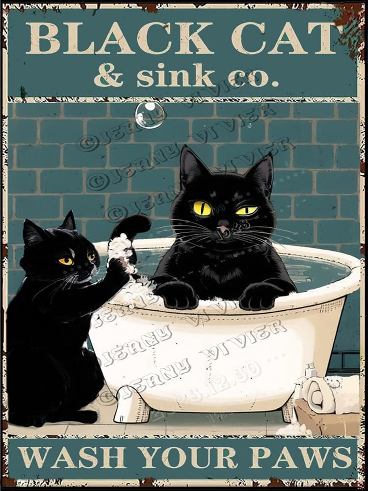 Black Cat Wash Your Paws New Aluminum Sign 12x16 Inch, Funny Cat ...