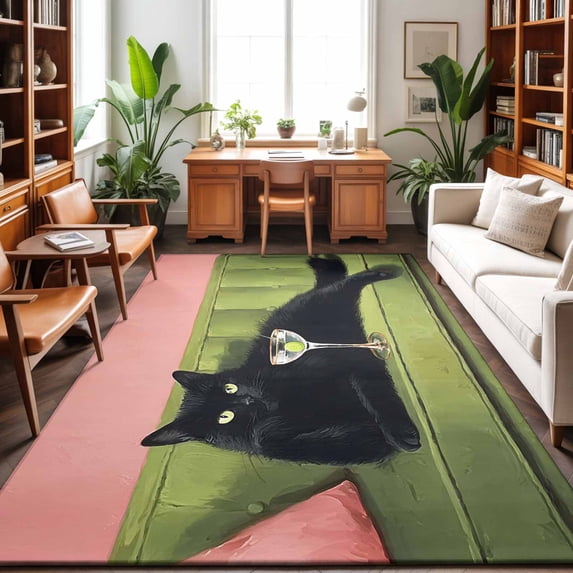 Black Cat Washable Area Rug 4 x 6 ft Boho Chic Lack Animal Cocktail ...