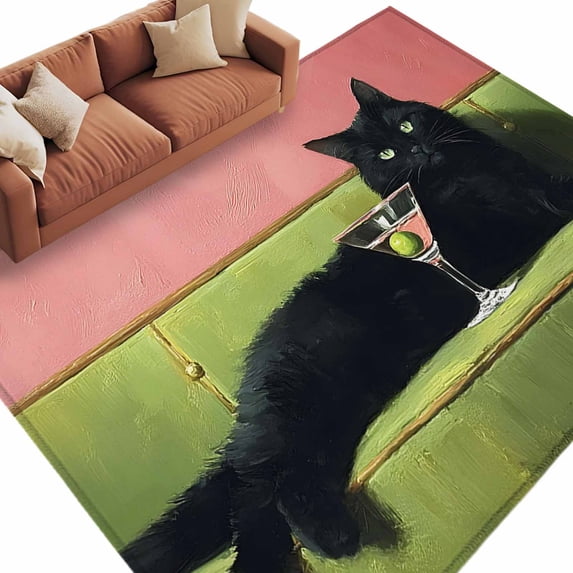 Black Cat Washable Living Room Rugs 6'x9', Boho Lack Animal Cocktail ...